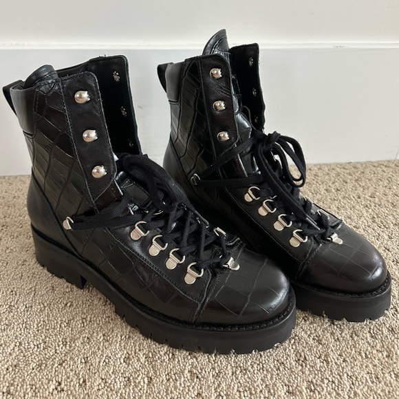 All Saints | Shoes | All Saints Franka Laceup Hiker Boot In Black Croc ...